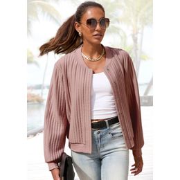 Bomberjacke Lascana, Damen, Gr. 34, mauve, Jersey, Obermaterial: 80% Polyester, 18% Viskose, 2% Elasthan. B&uuml;ndchen: 95% Baumwolle, 5% Elasthan. Taschenfutter: 100% Baumwolle, unifarben, figurumspielend h&uuml;ftlang, Rundhals, Rippb&uuml;ndchen, Jacken Bomberjacke, in Stepp-Optik, l&auml;ssig-casual