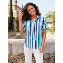 Schlupfbluse Casual Looks, Damen, Gr. 36, smaragd, ros&eacute;, gestreift, 100% Viskose, gemustert, gestreift, mehrfarbig, V-Ausschnitt, Blusen Schlupfbluse