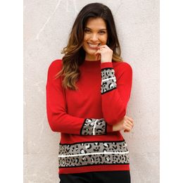 Stehkragenpullover Classic Basics "Langarm-Pullover", Damen, Gr. 50, rot, 100% Polyacryl, gemustert, mehrfarbig, Pullover Stehkragenpullover