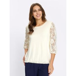 3/4-Arm-Shirt Lady "Spitzen-Shirt", Damen, Gr. 38, champagner, 95% Viskose, 5% Elasthan, unifarben, Rundhals, Shirts 3/4-Arm-Shirt