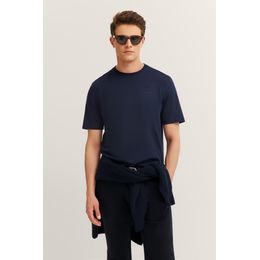 T-Shirt Bugatti "Basic Essential", Damen, Gr. L, blau (390, navy), 100% Baumwolle, unifarben, normal, Rundhals, gerader Abschluss, Shirts T-Shirt, aus reiner Baumwolle