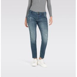 Destroyed-Jeans MAC, Damen, Gr. 34, N-Gr, blau (gr&uuml;n destroyed wash), Denim/Jeans, Obermaterial: 94% Baumwolle, 4% Elastomultiester, 2% Elasthan, slim fit kn&ouml;chelfrei, Jeans Destroyed-Jeans