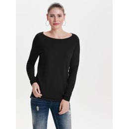 Longpullover Only "ONLMILA LACY L/S LONG PULLOVER KNT NOOS", Damen, Gr. M, schwarz, Feinstrick, Obermaterial: 80% Viskose, 20% Polyamid, unifarben, figurbetont Po-bedeckend, Rundhals, Rippb&uuml;ndchen, Pullover Rundhalspullover Strickpullover Longpullover Pullover, mit weitem Rundhalsausschnitt