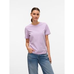 V&eacute;ro Moda Kurzarmshirt VERO MODA "VMPAULINA SS T-SHIRT GA JRS NOOS", Damen, Gr. S, lila (orchid bloom), Jersey, Obermaterial: 100% Baumwolle, unifarben, normal, Rundhals, Shirts, Baumwolle, regular fit