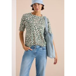 T-Shirt Cecil, Damen, Gr. XL (44), gr&uuml;n (macadamia beige), Stoff, 65% Viskose, 35% Polyester, comfort fit normal, Rundhals, normaler Saum, Shirts T-Shirt, in Leinen-Optik