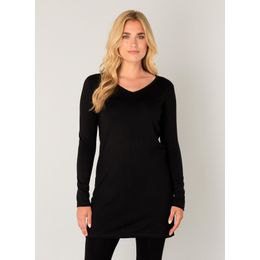 Longpullover Base Level "BAS-YOLA-LONG-PULLOVER", Damen, Gr. 40, schwarz, Feinstrick, Obermaterial: 80% Viskose, 20% Polyamid, leicht gl&auml;nzend, Basic, figurbetont h&uuml;ftbedeckend, V-Ausschnitt, 1-Knopf-Manschette, Pullover Longpullover