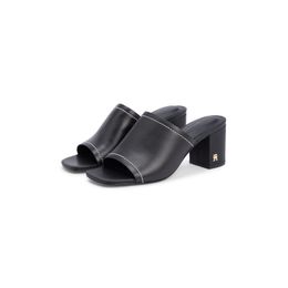 Pantolette Tommy Hilfiger "TH BLOCK HEEL MULE LTH", Damen, Gr. 41, schwarz, Leder, unifarben, Schuhe Pantolette, Sommerschuh, Businessschuh mit weicher Bandage