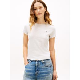 Kurzarmshirt Tommy Jeans "TJW SLIM C-NECK TEE", Damen, Gr. L (40), ice grau heather, Single Jersey, Obermaterial: 100% Baumwolle, meliert, slim fit h&uuml;ftlang, Rundhals, abgesteppt, Shirts, mit Logo-Stickerei