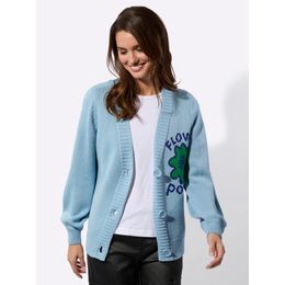 Strickjacke Inspirationen, Damen, Gr. 38, eisblau, 50% Baumwolle, 50% Polyacryl, gebl&uuml;mt, gemustert, mehrfarbig, Strickjacken Strickjacke