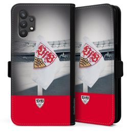 DeinDesign Galaxy A32 5G Handy Klapph&uuml;lle Handyh&uuml;lle aus Kunst Leder schwarz Flip Case Official Licensed Product Bundesliga Vfb Stuttgart Sideflip mit langer 