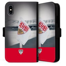 DeinDesign iPhone X Handy Klapph&uuml;lle Handyh&uuml;lle aus Kunst Leder schwarz Flip Case Vfb Stuttgart Bundesliga Official Licensed Product Sideflip mit langer Lasche