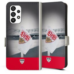 DeinDesign Galaxy A53 5G Handy Klapph&uuml;lle Handyh&uuml;lle aus Kunst Leder wei&szlig; Flip Case Official Licensed Product Vfb Stuttgart Bundesliga Sideflip mit Lasche