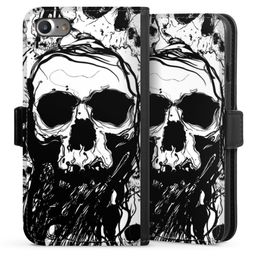 DeinDesign iPhone 8 Handy Klapph&uuml;lle Handyh&uuml;lle aus Kunst Leder schwarz Flip Case Halloween Totenkopf Skulls Sideflip mit Lasche