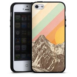 DeinDesign iPhone SE (2016-2019) Handy Silikon H&uuml;lle Case schwarz Handyh&uuml;lle Sunshine Retro Mountain