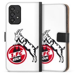 DeinDesign Galaxy A33 5G Handy Klapph&uuml;lle Handyh&uuml;lle aus Kunst Leder schwarz Flip Case Official Licensed Product 1. Fc K&ouml;ln Coat Of Arms Sideflip mit langer 