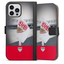 DeinDesign iPhone 13 Pro Max Handy Klapph&uuml;lle Handyh&uuml;lle aus Kunst Leder schwarz Flip Case Vfb Stuttgart Bundesliga Official Licensed Product Sideflip mit langer