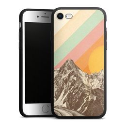 DeinDesign iPhone SE (2020) Handy Premium Silikon H&uuml;lle Handyh&uuml;lle schwarz Case Retro Mountain Sunshine Silikon Premium Case