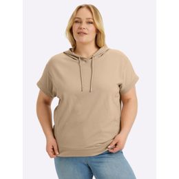 sheego Gro&szlig;e Gr&ouml;&szlig;en Kapuzenshirt mit &uuml;berschnittener Schulter, beige, Gr&ouml;&szlig;e 46 - Damen
