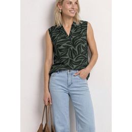 Shirttop Street One, Damen, Gr. 34, deep bound gr&uuml;n, Jersey, Obermaterial: 95% Viskose, 5% Elasthan, gebl&uuml;mt, normal h&uuml;ftbedeckend, V-Ausschnitt, Tops Shirttop, Sommertop mit Kragen und floralem Allover-Print