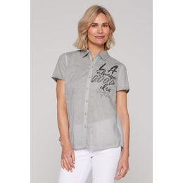 Kurzarmbluse SOCCX, Damen, Gr. L, gelb (shadow), Web, Material: 100% Baumwolle, slim fit normal, hoch geschlossener Ausschnitt, Blusen, aus Baumwolle