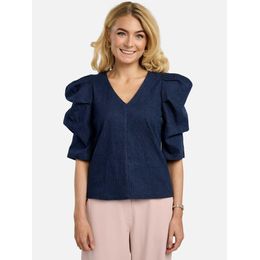 Blusentop LIBERT&Eacute; ESSENTIEL "Libert&eacute; Essentiel Shirt WINNIE", Damen, Gr. S, blau denim, Obermaterial: 65% Baumwolle, 33% Polyester, 2% Elasthan, Blusen Blusentop