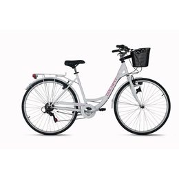 Cityrad Dacapo "Dacapo Citybike 28'' Cantaloupe wei&szlig;-pink mit Korb" Gr. 48, wei&szlig;, wei&szlig;, Fahrr&auml;der, Damen, 48cm, 28 Zoll (71,12cm) hinten: 28 Zoll (71,12cm)