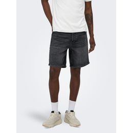 Only & Sons Jeansshorts ONLY & SONS "ONSEDGE PERF WB 6968 DOT DNM SHORTS NOOS", Herren, Gr. M, N-Gr, washed schwarz, Denim/Jeans, Obermaterial: 99% Baumwolle, 1% Elasthan, Abriebeffekte, straight fit kniefrei, Jeans Jeansshorts, Baumwollmischung, straight fit