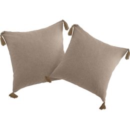 Dekokissen "Jada", beige (beige, unifarben), B:50cm L:50cm, Baumwolle, LeGer Home by Lena Gercke, Dekokissen_Sitzkissen_Kissenh&uuml;llen, Kissenh&uuml;lle ohne F&uuml;llung, mit Rei&szlig;verschlu&szlig;, 2-er Set, modern, 50x50
