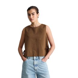 Marc O'Polo Blusentop MARC O'POLO DENIM "aus Leinen-Baumwolle-Mix", Damen, Gr. XXS, umbra braun, Obermaterial: 56% Leinen, 44% Baumwolle, gestreift, regular fit, normaler Saum, Blusen Blusentop