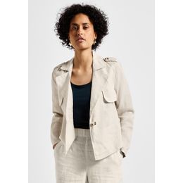 Kurzjacke Street One, Damen, Gr. 46, moonstone sand, Stoff, 100% Leinen, unifarben, normal kurz, V-Ausschnitt, B&uuml;ndchen, Jacken Kurzjacke, mit Reverskragen