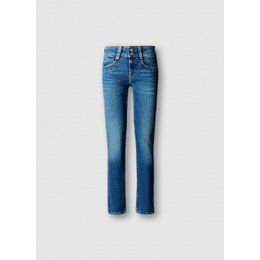 Straight-Jeans Pepe Jeans "SLIM JEANS MW GEN", Damen, Gr. 25, L&auml;nge 30, blau mid, Denim/Jeans, Obermaterial: 90% Baumwolle, 8% Polyester, 2% Elasthan, slim fit lang, Jeans Straight-Jeans, mit doppeltem Knopfverschluss