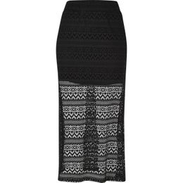Jerseyrock Urban Classics "Urban Classics Damen Ladies Stretch Crochet Lace Midi Skirt", Damen, Gr. XS, schwarz, 98% Polyester, 2% Elasthan, unifarben, normal, R&ouml;cke