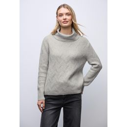 Rollkragenpullover Street One, Damen, Gr. 46, pelican grau meliert, Web, 37% Baumwolle, 34% Polyacryl, 26% Polyester, 3% Elasthan, unifarben, comfort fit normal, hoch geschlossener Ausschnitt, elastischer Bund, Pullover Rollkragenpullover, aus Baumwolle mit Stretchanteil