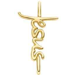 Kettenanh&auml;nger Jobo "Kreuz mit Jesus-Schriftzug", gelb (gelbgold 375), Schmuckanh&auml;nger, Damen, Gelbgold 375, Kettenanh&auml;nger, 375 Gold 20 mm