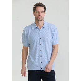 Kurzarmhemd FELIX HARDY "Kurz&auml;rmeliges Basic-Strickhemd mit Kn&ouml;pfen", Herren, Gr. L, Normalgr&ouml;&szlig;en, blau, 100% Baumwolle, Hemden