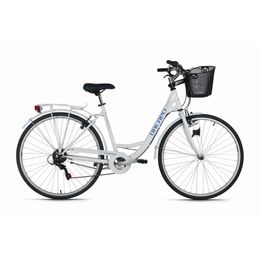 Cityrad Dacapo "Dacapo Citybike 28'' Cantaloupe wei&szlig;-blau mit Korb RH 48 cm" Gr. 48, wei&szlig;, wei&szlig;, Fahrr&auml;der, Damen, 48cm, 28 Zoll (71,12cm) hinten: 28 Zoll (71,12cm)