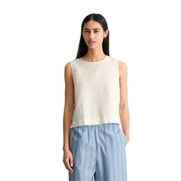 Marc O'Polo Blusentop MARC O'POLO DENIM "aus Leinen-Baumwolle-Mix", Damen, Gr. XL, silky wei&szlig;, Obermaterial: 56% Leinen, 44% Baumwolle, gestreift, regular fit, normaler Saum, Blusen Blusentop