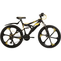 Mountainbike WYLD "Mountainbike Fully 26'' Bliss schwarz-gelb 21 G&auml;nge" Gr. 47, schwarz (schwarz, schwarz), Fahrr&auml;der, Herren, 47cm, 26 Zoll (66,04cm) hinten: 26 Zoll (66,04cm)