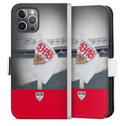 DeinDesign iPhone 12 Pro Handy Klapph&uuml;lle Handyh&uuml;lle aus Kunst Leder wei&szlig; Flip Case Vfb Stuttgart Bundesliga Official Licensed Product Sideflip mit Lasche