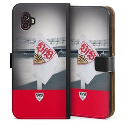 DeinDesign Galaxy XCover 6 Pro Handy Klapph&uuml;lle Handyh&uuml;lle aus Kunst Leder schwarz Flip Case Official Licensed Product Vfb Stuttgart Bundesliga Sideflip mit 