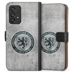 DeinDesign Galaxy A53 5G Handy Klapph&uuml;lle Handyh&uuml;lle aus Kunst Leder schwarz Flip Case Eintracht Braunschweig Concrete Logo Sideflip mit langer Lasche