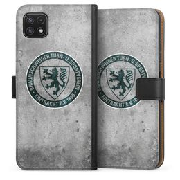 DeinDesign Galaxy A22 5G Handy Klapph&uuml;lle Handyh&uuml;lle aus Kunst Leder schwarz Flip Case Eintracht Braunschweig Concrete Logo Sideflip mit langer Lasche