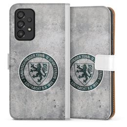 DeinDesign Galaxy A33 5G Handy Klapph&uuml;lle Handyh&uuml;lle aus Kunst Leder wei&szlig; Flip Case Eintracht Braunschweig Concrete Logo Sideflip mit Lasche