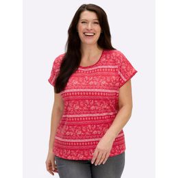 sheego Gro&szlig;e Gr&ouml;&szlig;en Print-Shirt mit Spitzenborte, erdbeere-ecru-bedruckt, Gr&ouml;&szlig;e 50 - Damen