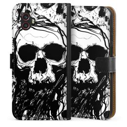 DeinDesign Galaxy XCover 6 Pro Handy Klapph&uuml;lle Handyh&uuml;lle aus Kunst Leder schwarz Flip Case Skulls Totenkopf Halloween Sideflip mit langer Lasche