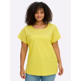 sheego Gro&szlig;e Gr&ouml;&szlig;en T-Shirt mit Lochspitze, limone, Gr&ouml;&szlig;e 44/46 - Damen