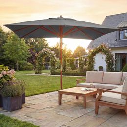 Gastronomie Holz-Sonnenschirm MCW-C57, Gartenschirm, Polyester/Holz 28kg, eckig 4x4m Seilzug sto&szlig;sicher ~ anthrazit