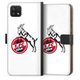 DeinDesign Galaxy A22 5G Handy Klapph&uuml;lle Handyh&uuml;lle aus Kunst Leder schwarz Flip Case Official Licensed Product Coat Of Arms 1. Fc K&ouml;ln Sideflip mit langer 