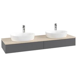 Villeroy & Boch Villeroy und Boch Antao Waschtisch-Unterschrank L17153GK mit Beleuchtung mit Struktur, 160x19x50cm, Hahnlochbohrung, Waschbeckenplattenfarbe botticino, anthracite matt lacquer