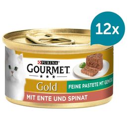 Gourmet Gold Feine Pastete mit Gem&uuml;se, Ente und Spinat Katzen-Nassfutter Alleinfuttermittel 12x85g